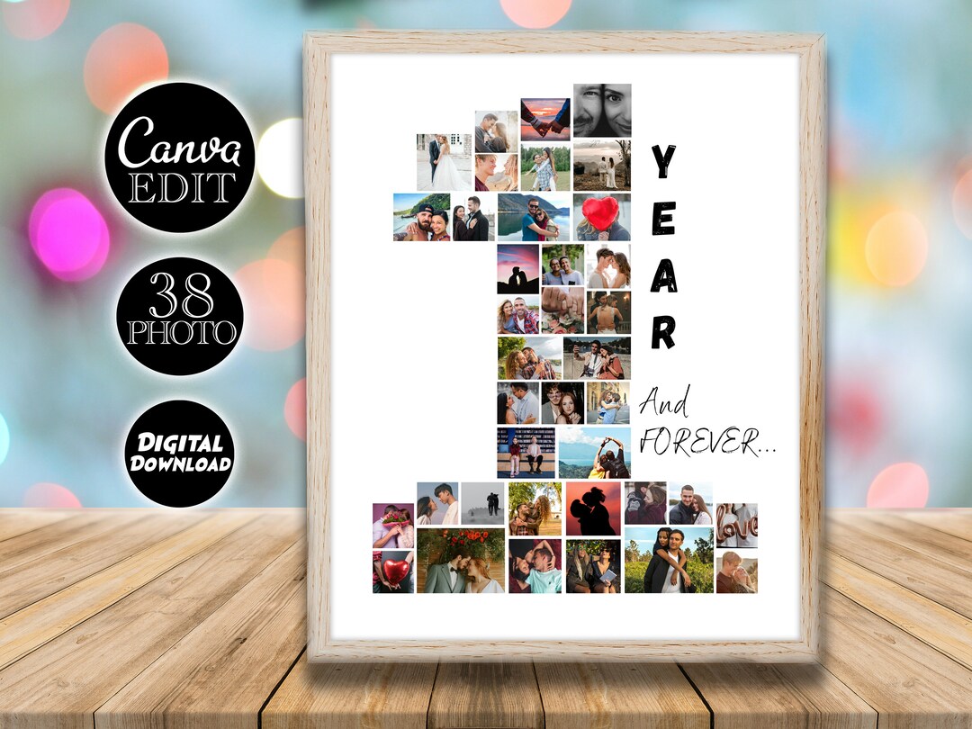 Custom 1 Number Picture Collage Canva Template Photo Etsy