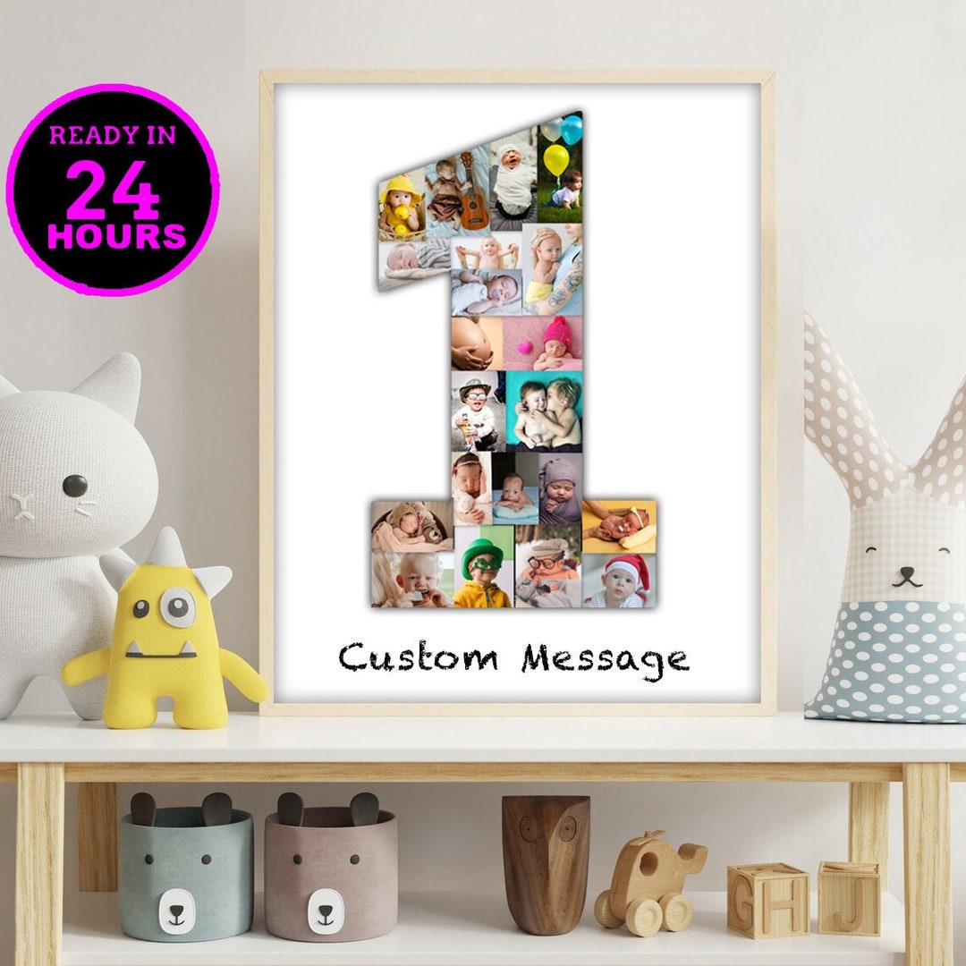 1st Birthday Photo Collage, Baby Photo Collage Number Personalized ...