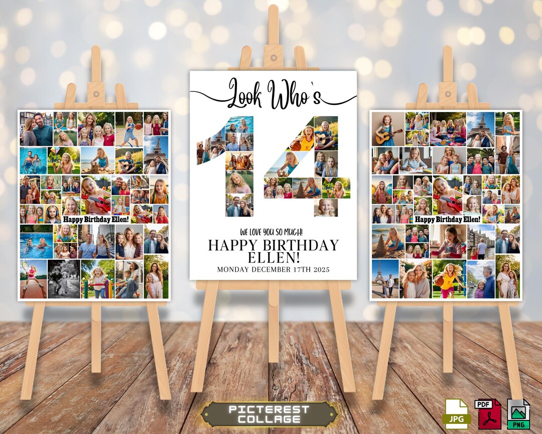 Editable 14th Birthday Photo Collage, Poster Bundle TEMPLATE, Look Who ...