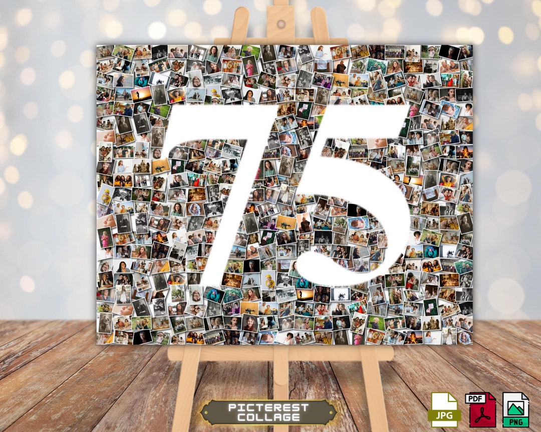 75th Birthday Photo Collage, 75 Number Photo Collage, Anniversary Gift ...
