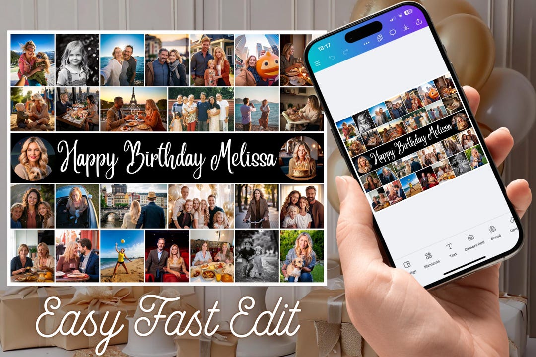Editable Birthday Photo Collage Template: Any Age, 28 Photos (canva ...