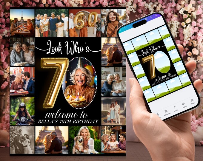 EDITABLE Personalized Photo Collage, 70 Years Perfect for Birthday and ...