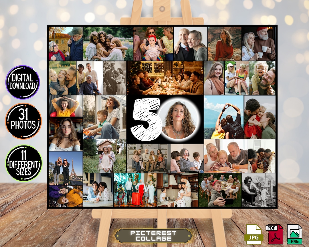 Editable 50th Birthday Full Photo Collage, 50th Birthday Photo Montage ...