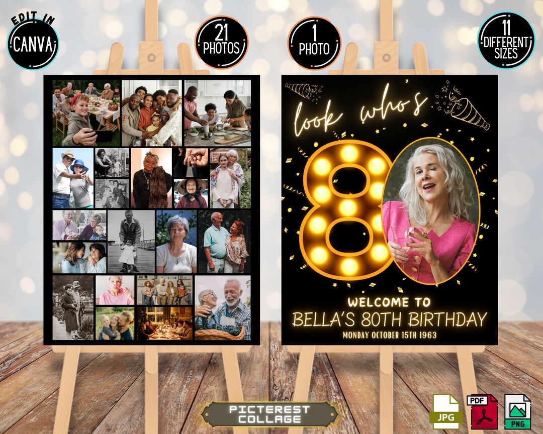 Black and Gold SET 80th Birthday Photo Montage Board - Create Memories ...