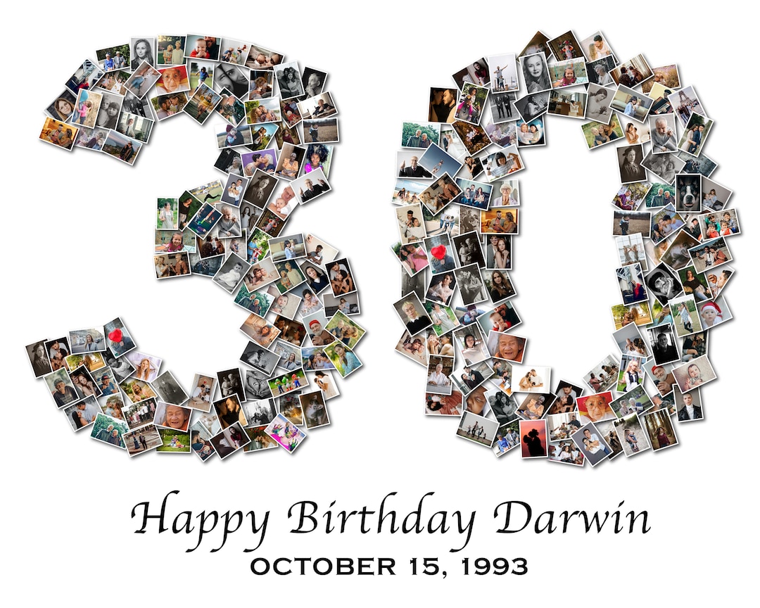 Number Collage 30th Birthday Gift, Custom Number Anniversary Keepsake ...