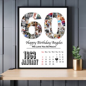 Custom 60th Number Photo Collage, With Years 1963 Calendar, 1963 ...