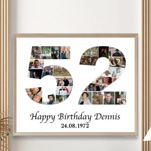 52nd Number Collage Birthday Poster - TEMPLATE Personalized Photo ...