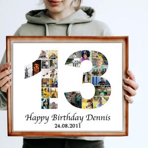Editable 13th Birthday Photo Collage Poster TEMPLATE, 13th Anniversary ...