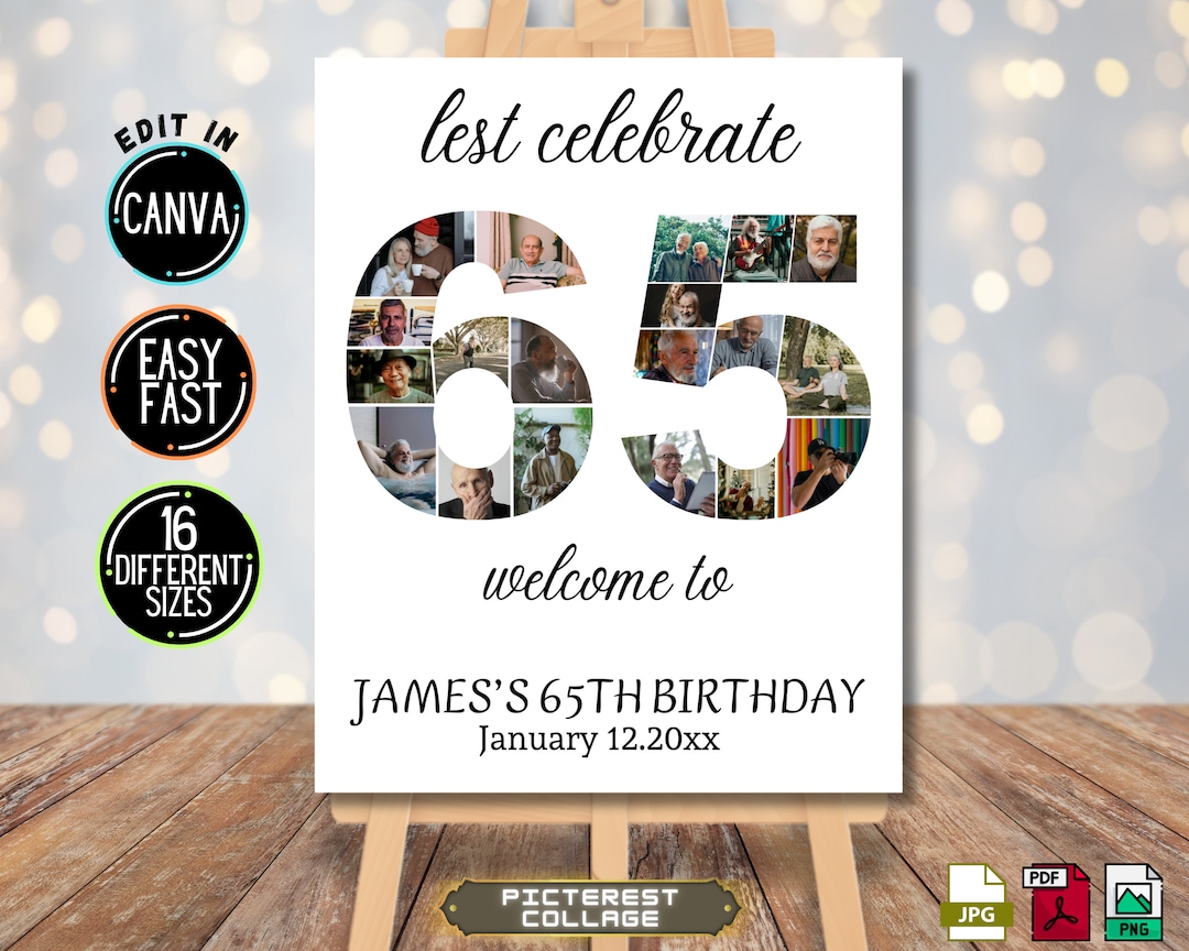 65th Birthday Photo Collage Template: Custom Party Sign (digital ...