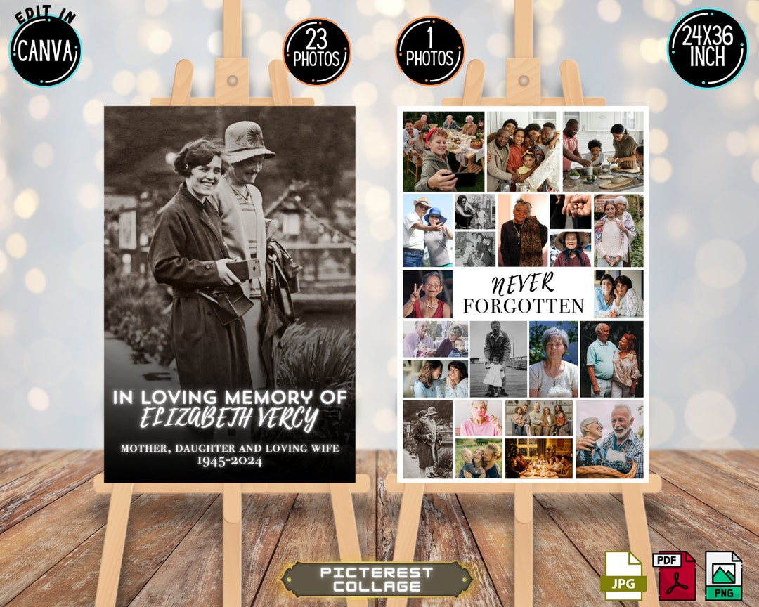 Custom Funeral Photo Collage Set, Poster TEMPLATE, Life Celebration ...