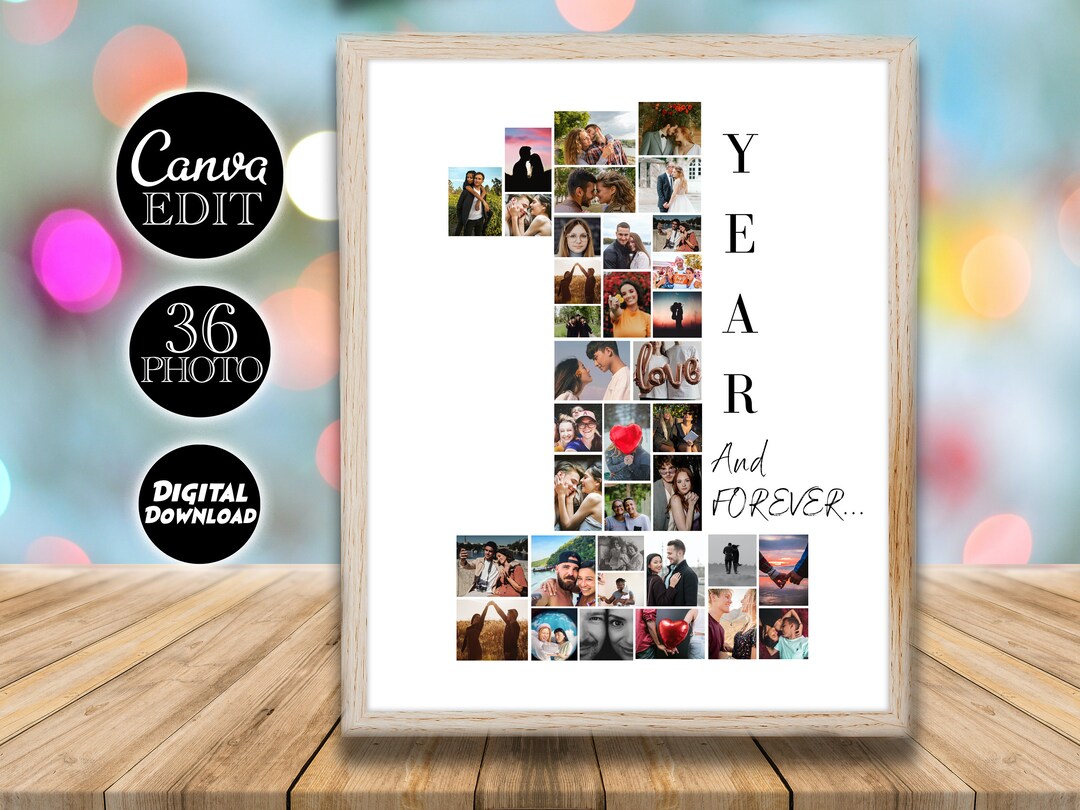 Editable 1st Anniversary Photo Collage, Canva Template | Number Photo ...