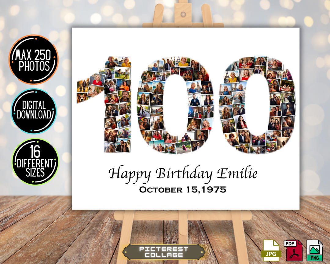Custom 100th Birthday Gift Photo Collage, Personalized Number Design ...