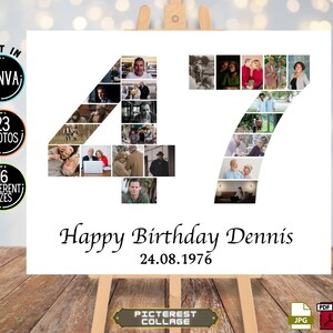 47th Birthday Collage Poster TEMPLATE, Personalized Photo Montage Board ...