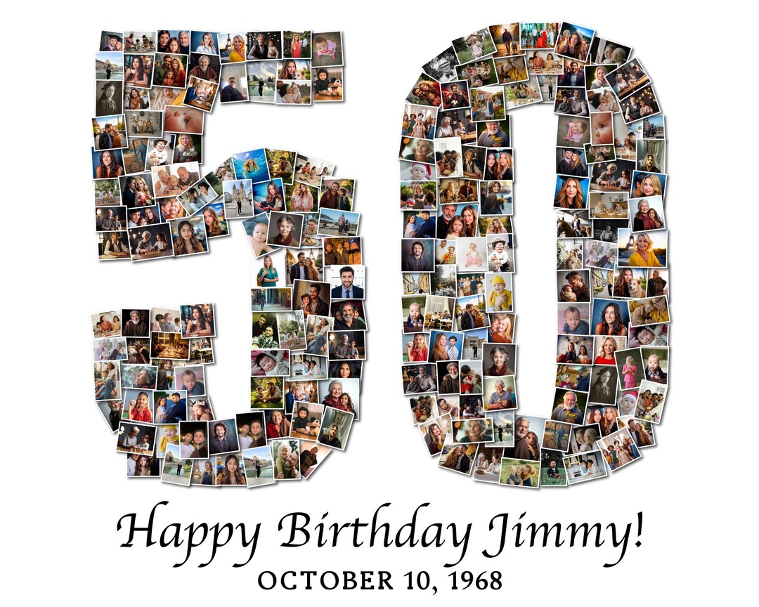Custom 50th Birthday Photo Collage - Custom Number Collage Made From ...