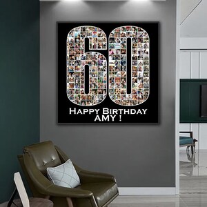 Custom 60 Number Photo Collage, 60th Birthday Anniversary Gift, Photo ...
