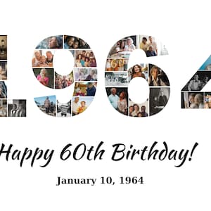 1964 Number Photo Collage, 60th Birthday Poster Template Personalized ...