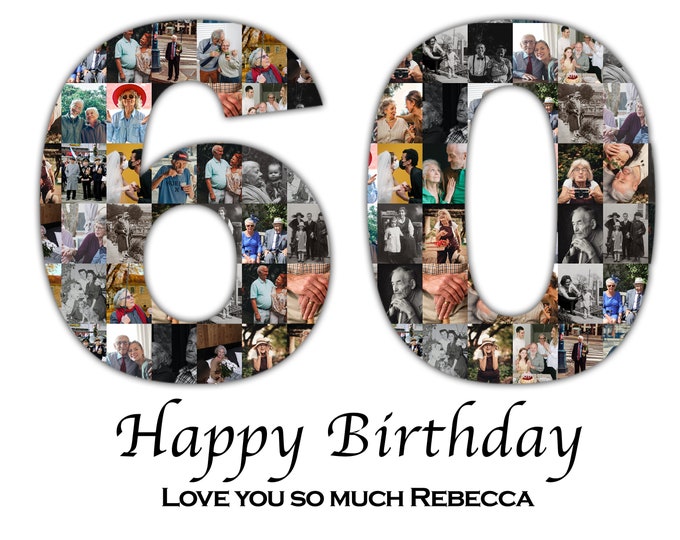 Custom 60th Birthday Photo Collage, Number Photo Collage, 60th Birthday ...