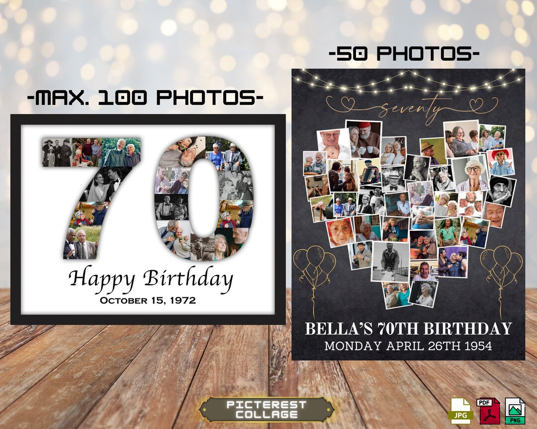 Custom 70th Birthday Photo Collage: Printable Number Design - Etsy