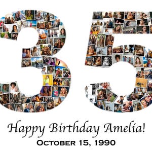 Custom 35th Birthday Photo Collage, Number Photo Collage, 35th Birthday ...