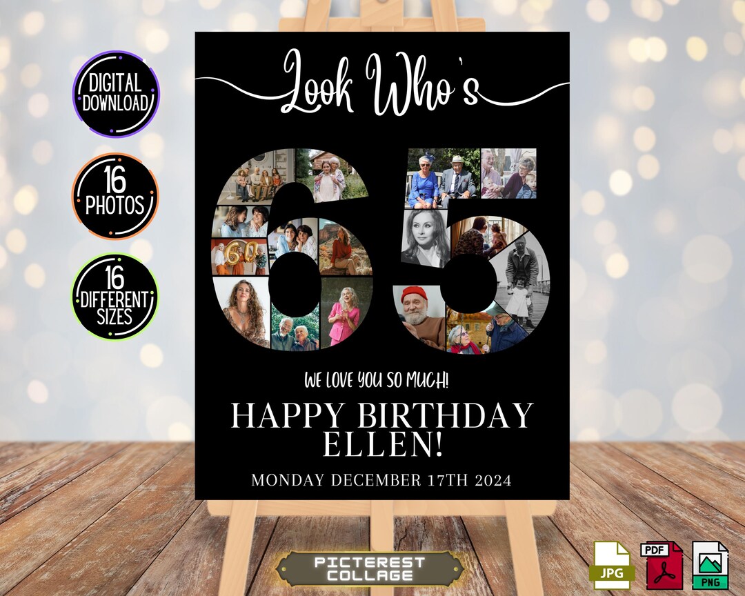 Editable 65th Birthday Collage Poster - Personalized Photo Montage ...