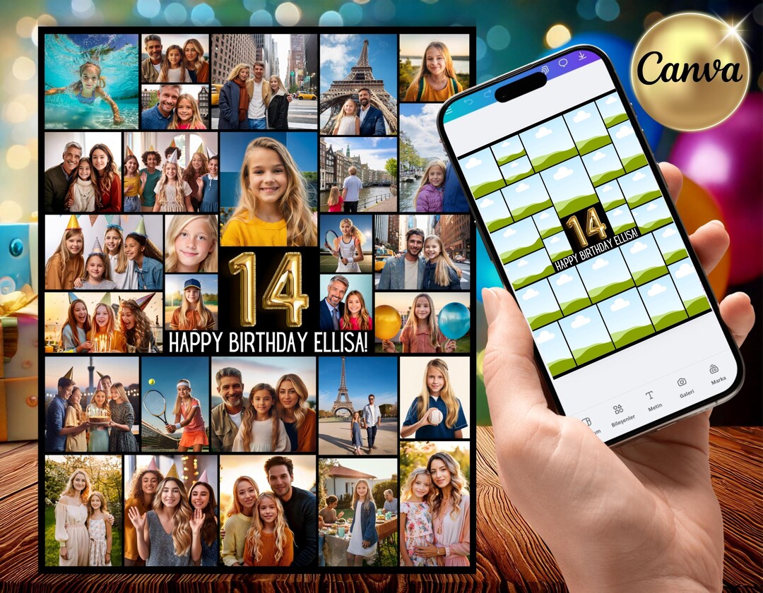 Editable 14th Birthday Photo Collage Gift, Gift for Kids, Photo Montage ...
