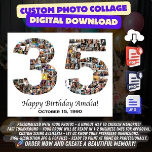 Custom 35th Birthday Photo Collage, Number Photo Collage, 35th Birthday ...