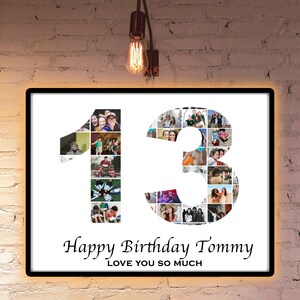 13th Birthday Photo Collage, Number Photo Collage, 13th Birthday Gift ...