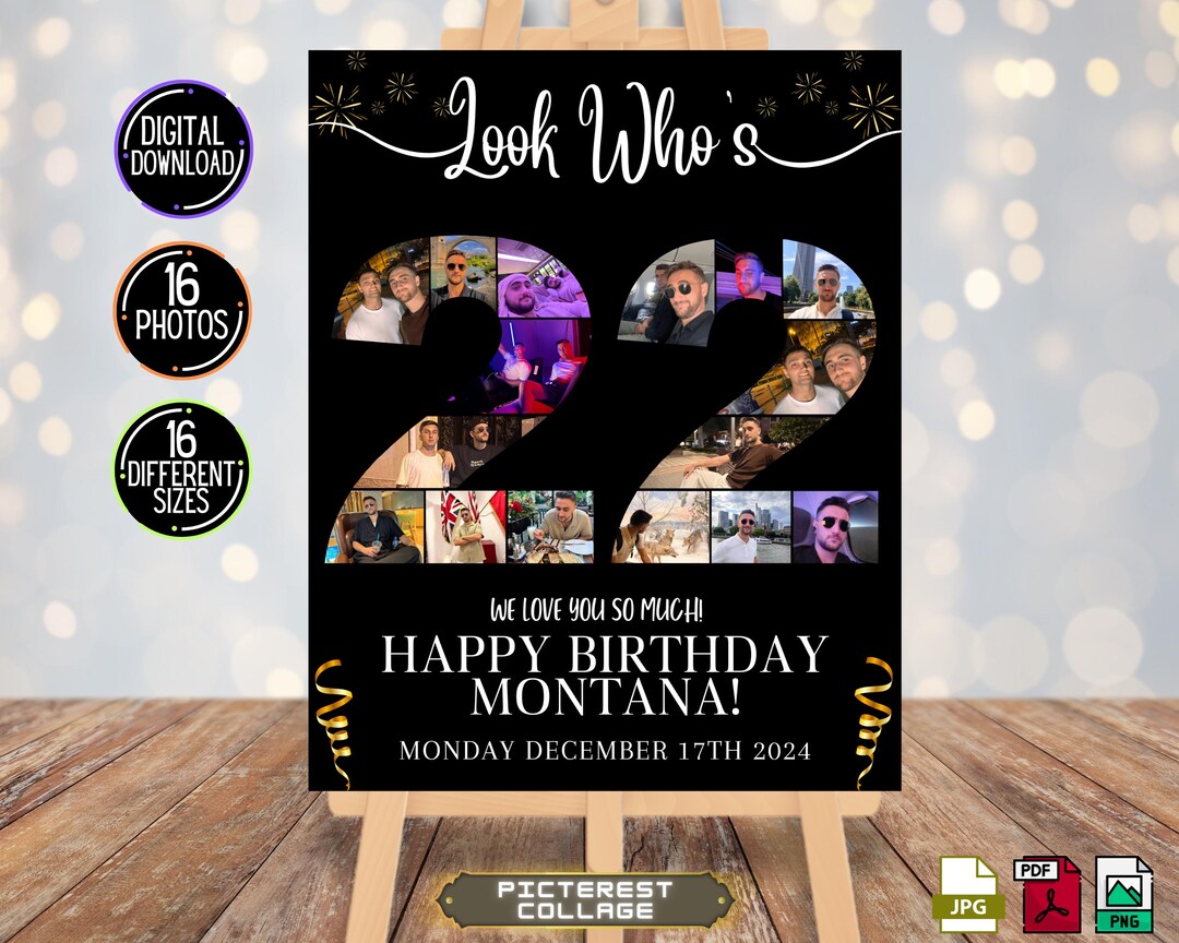 22nd Editable Number Birthday Photo Collage TEMPLATE, Custom Photo ...