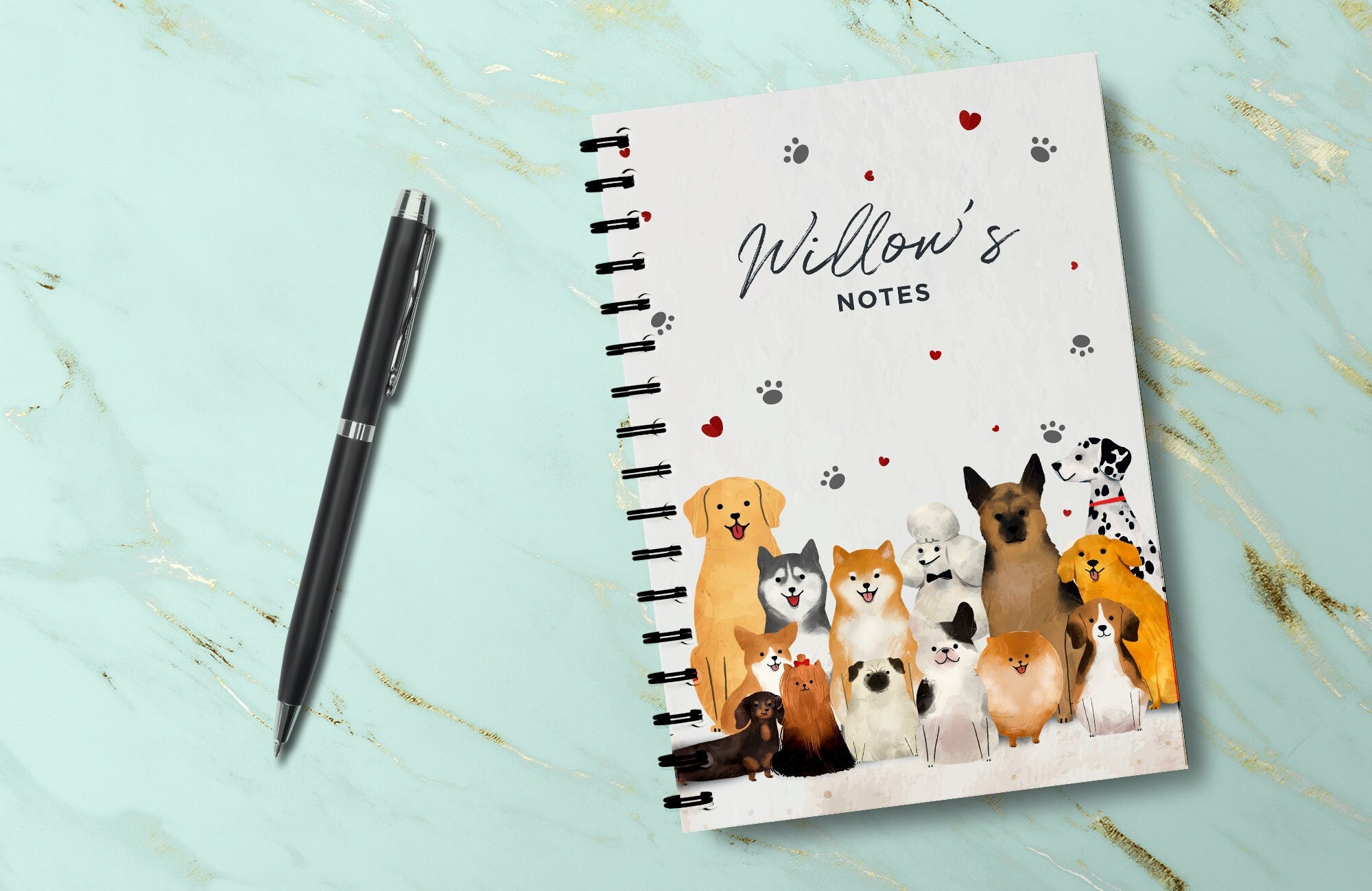 Personalised A5 or A4 Lined or Graph Notebook, Dog Breed Illustrations ...