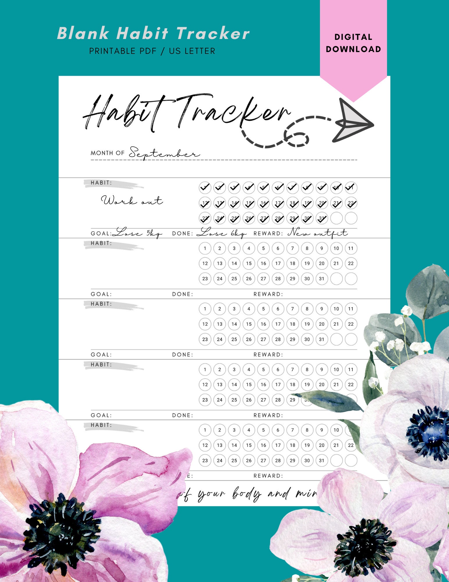 Blank Habit Tracker Printable Blank Checklist Planner - Etsy