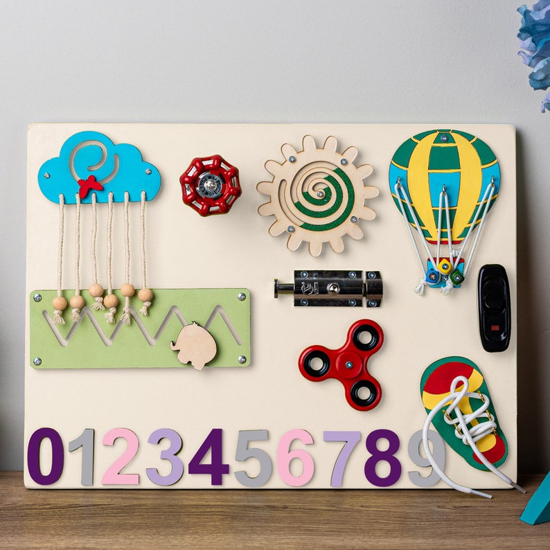 Baby Busy Board for Development, Wooden Sensory Busy Board, Lock and ...