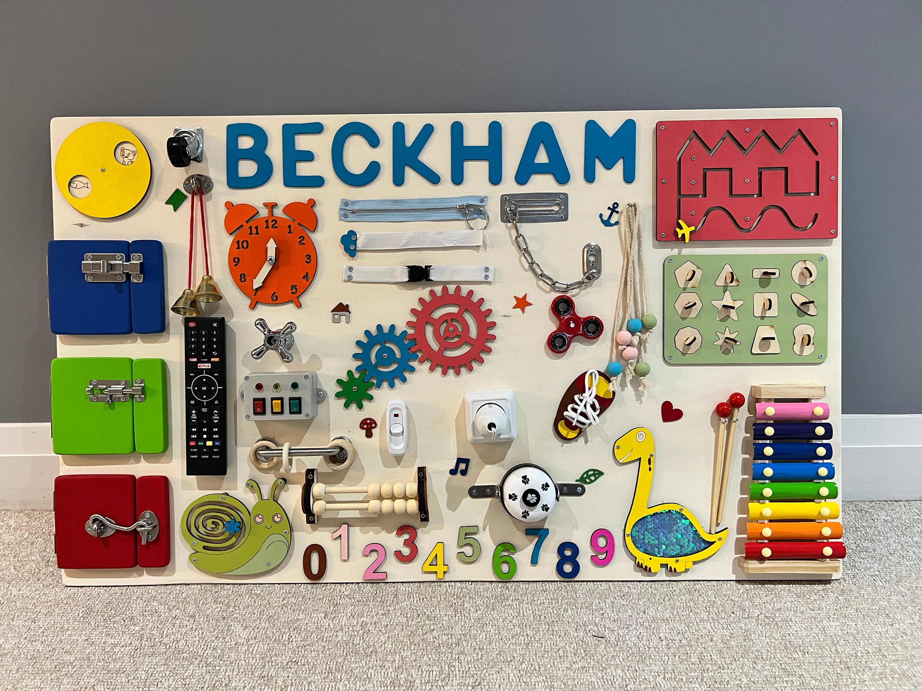 Preschool Wooden Busy Board, Developmental Interactive Busy Board ...