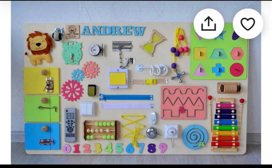 Baby Toy Wooden Busy Board With Lion Hourglass Xylophone Switch ...