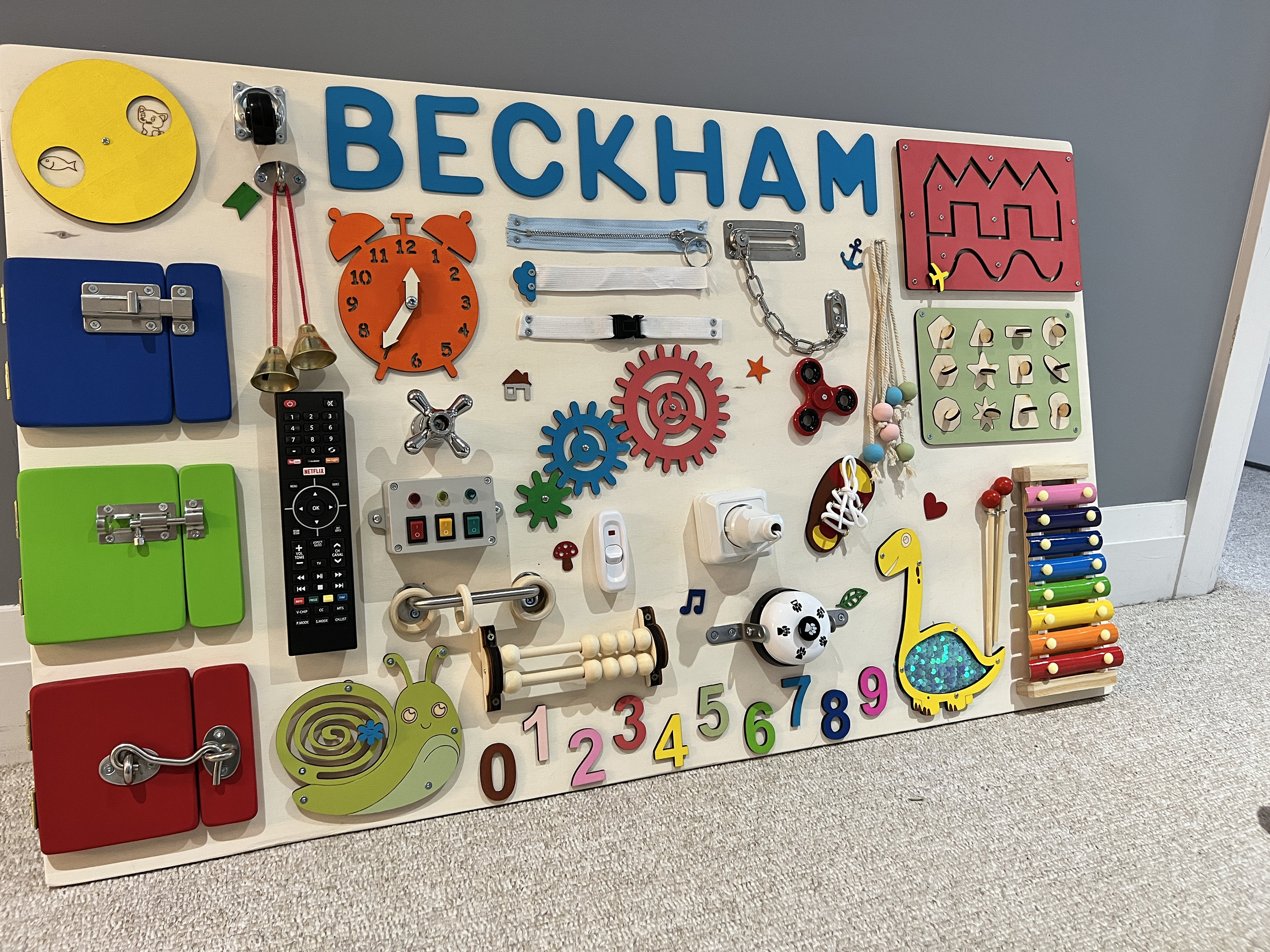 Preschool Wooden Busy Board, Developmental Interactive Busy Board ...