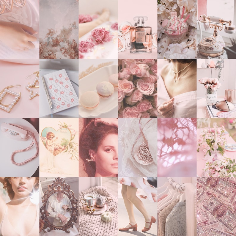 Coquette Wall Collage Kit 25 Pcs Blush Pink Girly Wall Art College ...