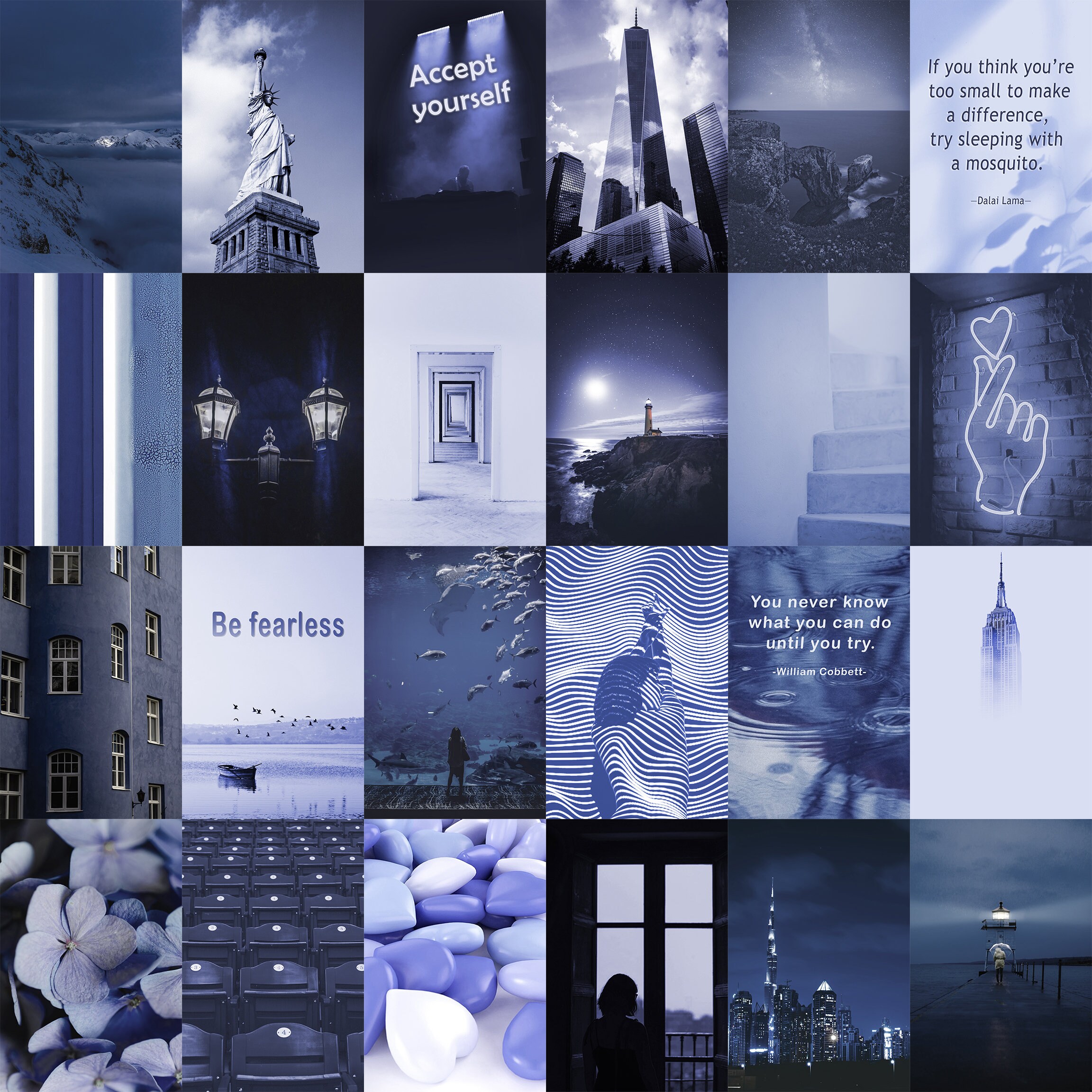 Indigo Blue Wall Collage Kit With Uplifting Quotes Dorm Decor for ...