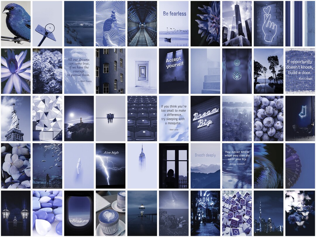 Indigo Blue Wall Collage Kit 50 PCS College Apartment Decor Cubicle ...