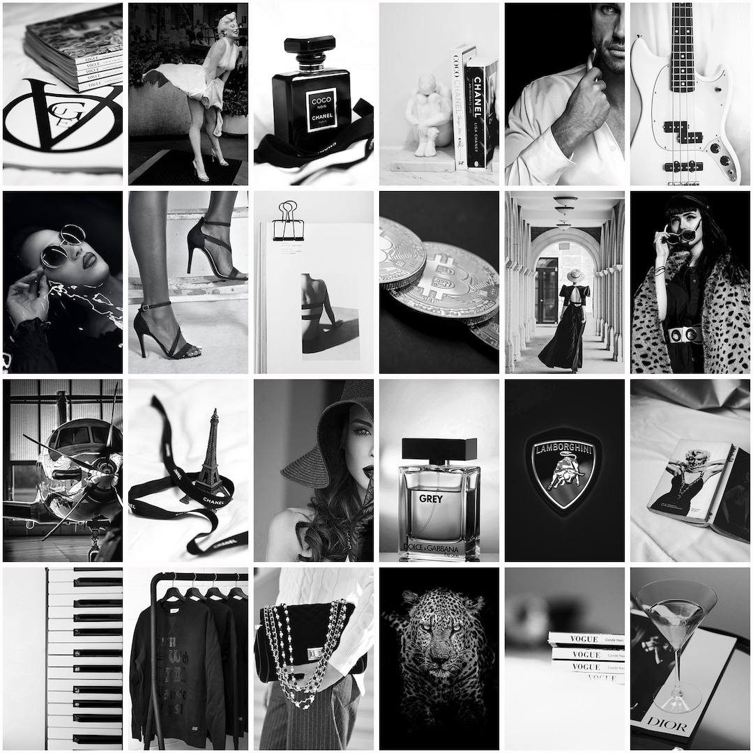 Boujee Wall Collage Kit 106 PCS Black and White Vogue Prints Dorm Decor ...