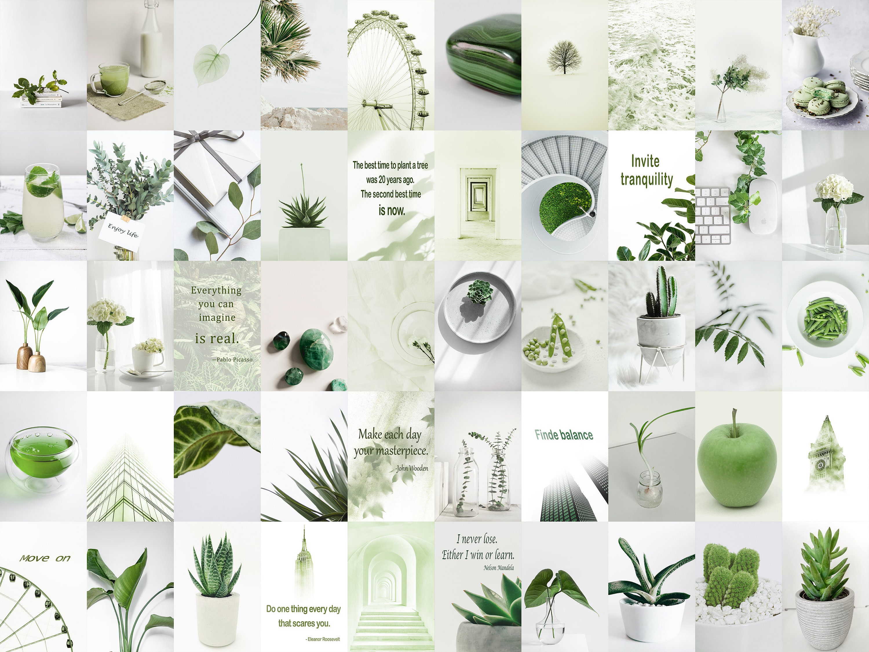 150 PCS Wall Collage Kit Green Wall Art Printable Cubicle Wall Decor ...