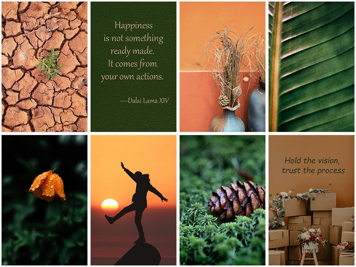 Terracotta Wall Collage Kit Earth Tone Wall Art Moss Green Prints With ...