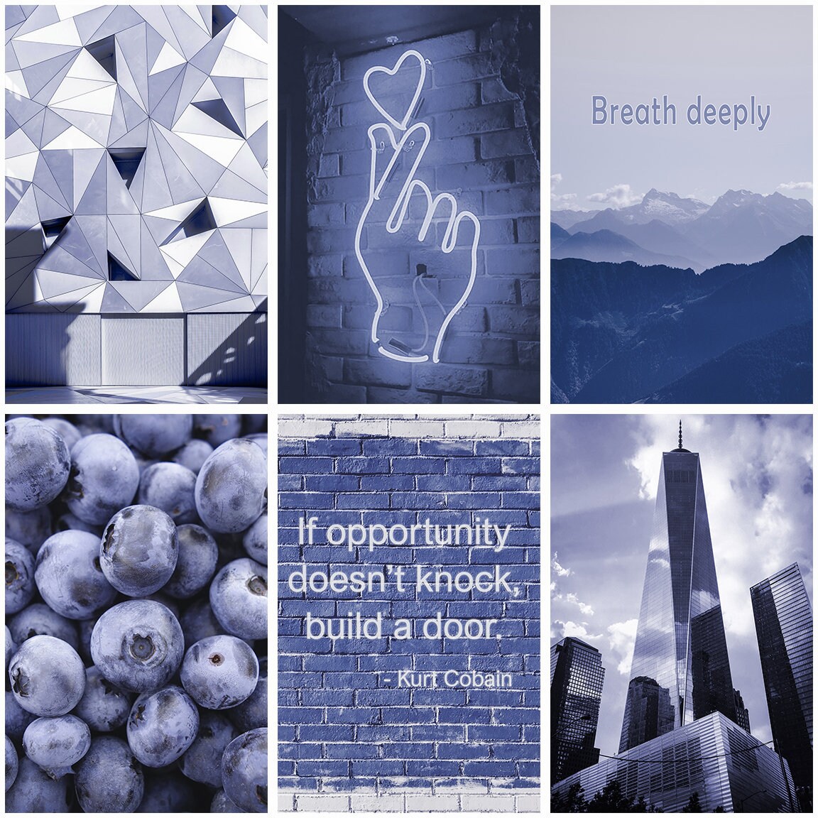 Indigo Blue Wall Collage Kit With Uplifting Quotes Dorm Decor for ...