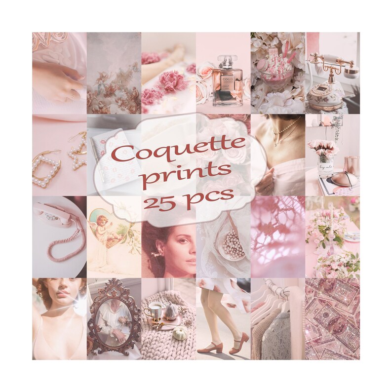 Coquette Wall Collage Kit 25 Pcs Blush Pink Girly Wall Art College ...