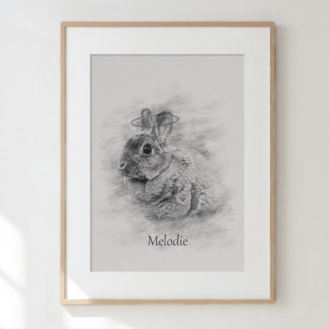 Custom Sketch From Photo Bunny Portrait With Halo Rabbit Remembrance ...