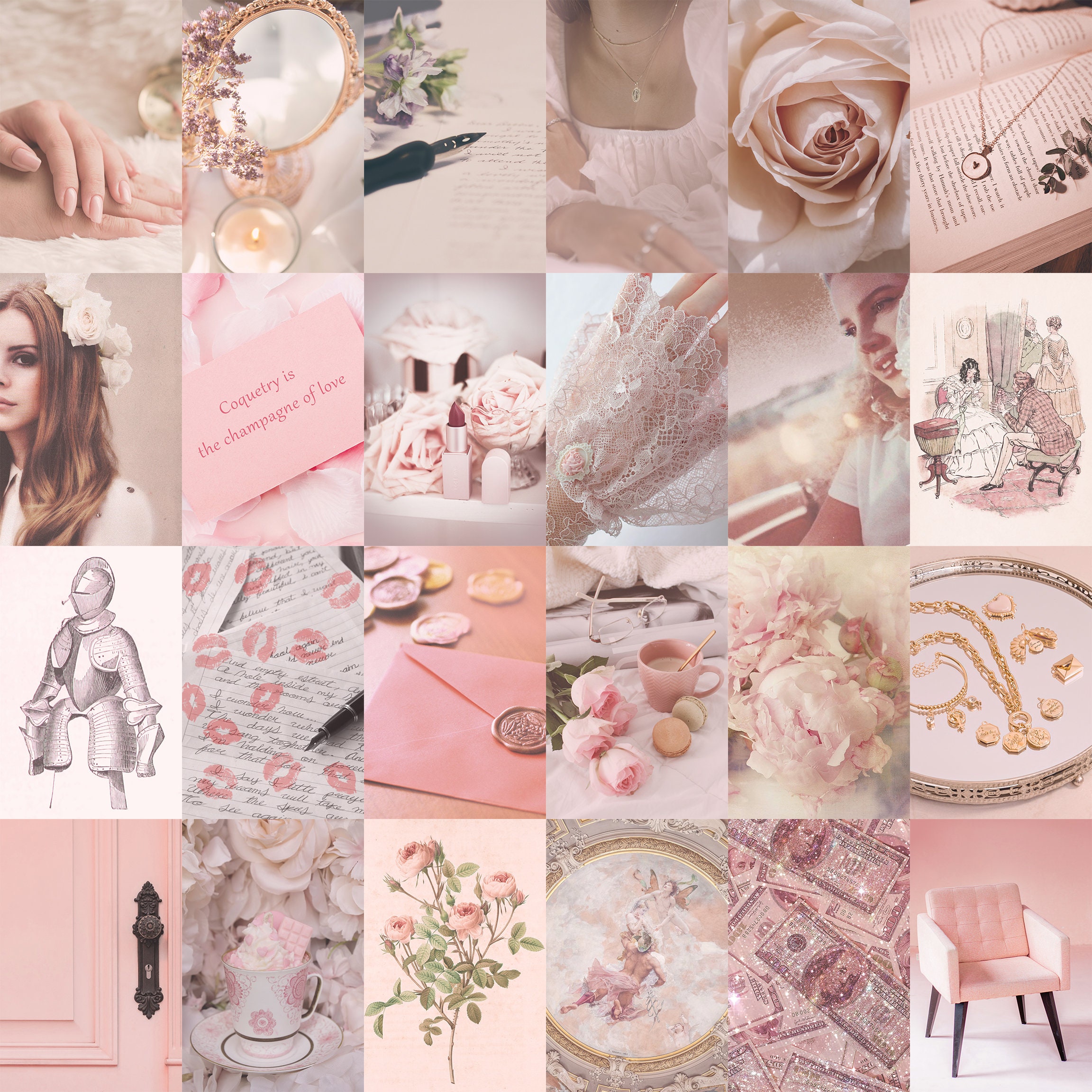 100 PCS Coquette Wall Collage Kit Blush Pink Aesthetic Photo Prints ...