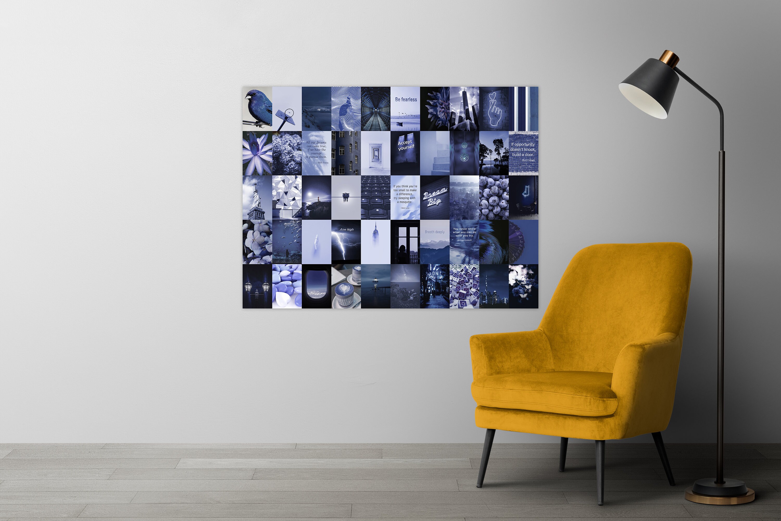 Indigo Blue Wall Collage Kit With Uplifting Quotes Dorm Decor for ...