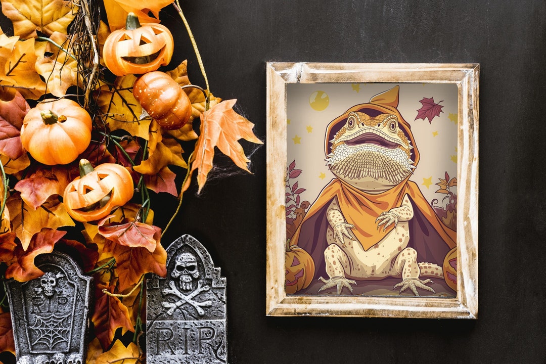 Cartoon Bearded Dragon Poster Halloween Nursery Print Spooky Szn Exotic ...