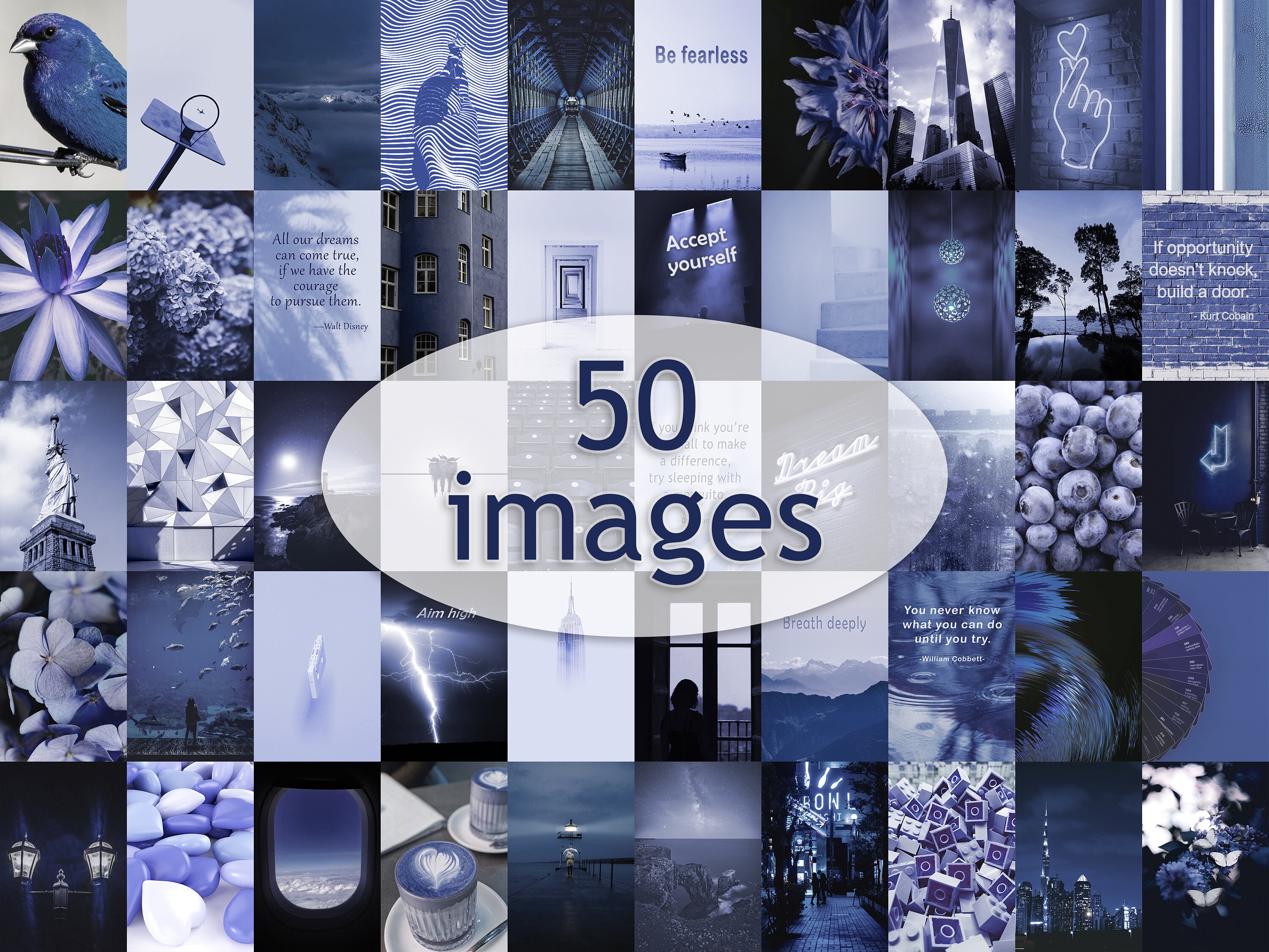 Indigo Blue Wall Collage Kit With Uplifting Quotes Dorm Decor for ...