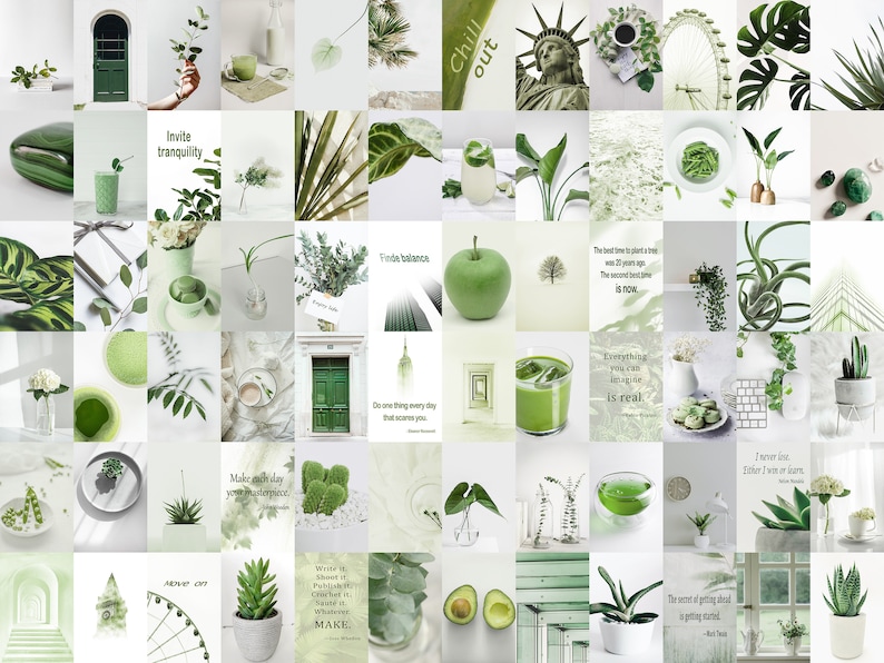 150 PCS Wall Collage Kit Green Wall Art Printable Cubicle Wall Decor ...