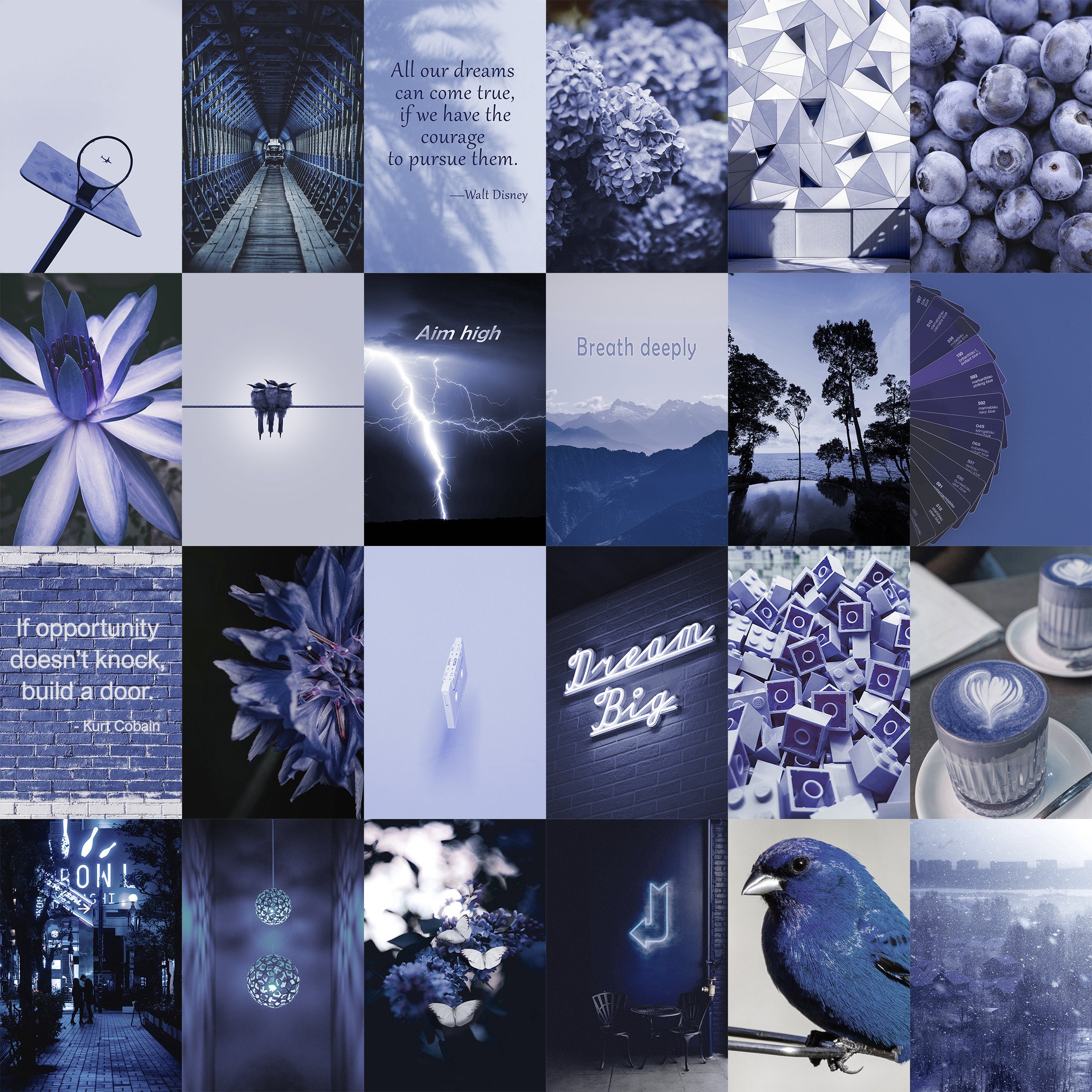 Indigo Blue Wall Collage Kit With Uplifting Quotes Dorm Decor for ...