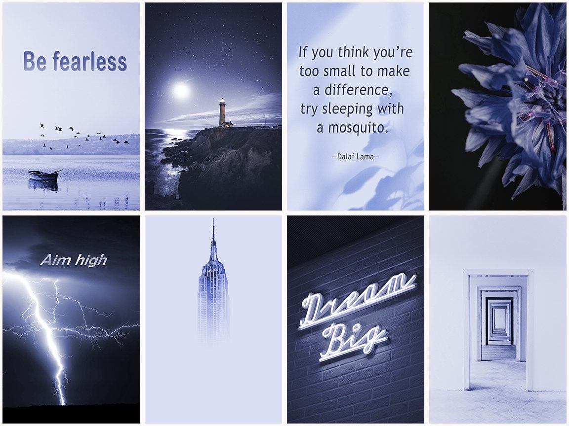 Indigo Blue Wall Collage Kit With Uplifting Quotes Dorm Decor for ...